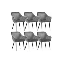 Songmics - Esszimmerstuhl, 6er Set, Sessel, Loungesessel, mit Armlehne, Bezug aus Samt, Sitzbreite 49 cm, bis 120 kg belastbar, Metallbeine, für