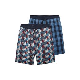 Tom Tailor Herren Zweierpack gemusterte Bermudashorts, blau, mehrfarbiges Muster, Gr. 50/M