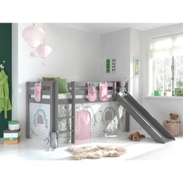 Vipack Spielbett Pino inkl. Rutsche mit Textilset Vorhang und 3 Taschen versch. Designs