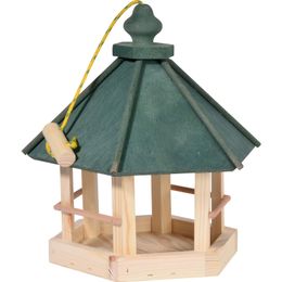 Dobar Klassisches Vogelhaus zum Aufhängen, 6-eckiges Futterhaus mit Kordel, Kiefer, Grün
