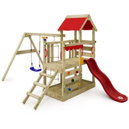 Spielhaus Spielturm TurboFlyer mit Schaukel & Rutsche, Kletterturm mit Sandkasten, Leiter & Spiel-Zubehör - rot - Wickey