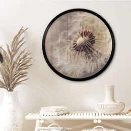 K&L WALL ART Rundes Poster Wandbild Vintage Kunstdruck Büro Delgado Makro Fotografie Pusteblume ø 70cm - beige