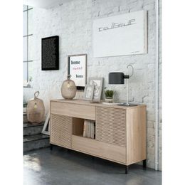 Highboard Waco, Modernes Sideboard mit 2 Türen, Buffet im Wohnzimmer, Fernsehschrank, Sideboard mit Füßen für Wohnzimmer, cm 151x41h80, Eiche