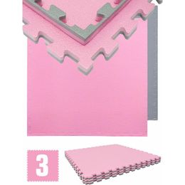 Eyepower 2.4qm Profi Fitnessmatte 2cm - 3er Set 90x90 Bodenschutzmatte für Fitnessgeräte - pink