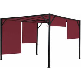 HHG Pergola Beja, Garten Pavillon Terrassenüberdachung, stabiles 6cm-Stahl-Gestell + Schiebedach bordeaux-rot 3x4m - red