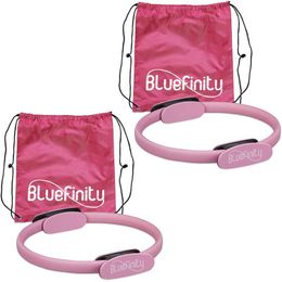 Relaxdays 2 x Pilates Ring mit Übungen, Doppelgriff, gepolstert, Widerstandsring Yoga, Fiberglas, Fitness Ring ø 37 cm, pink