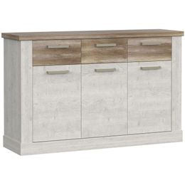 Sideboard Pinie Weiß Pinie Weiß Kommode Modern - 140,8x90,3x41,3 cm (BxHxT) - Highboard Anrichte - [Coby.two] Wohnzimmer Wohnstube - Pinie Weiß