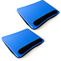 Relaxdays 2 x Laptopkissen, weiche Polsterung, tragbar, stabiler Lapdesk mit Handauflage und Tragegriff, Schosstablett, blau
