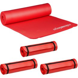 Relaxdays 4 x Yogamatte, 1 cm dick, für Pilates, Fitness, gelenkschonend, mit Tragegurt, Gymnastikmatte 60 x 180 cm, rot