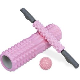 Faszienrolle 3er Set, Massagerolle, Faszienstab, Igelball, mittelhart, mit Noppen, Nacken, Rücken, Beine, rosa - Relaxdays