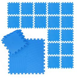 Bodenmatte Set, 24 Schmutzmatten für Fitness & Fitnessgeräte, eva, BPA-frei, Fläche 2,1 m², BxT 30x30 cm, blau - Relaxdays