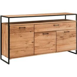 Lomadox Sideboard Eiche massiv geölt FORST-64, mit umlaufendem Metallrahmen, b/h/t: ca. 135/92/44 cm - braun