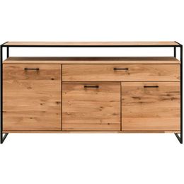 Lomadox Sideboard Eiche massiv geölt FORST-64, mit umlaufendem Metallrahmen, b/h/t: ca. 170/92/44 cm - braun