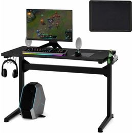 115 cm Gaming Tisch, Computertisch mit Mausunterlage, Kopfhoererhaken, Getraenkehalter & 2 Haken, Ergonomischer pc Schreibtisch mit