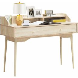 Costway - Schreibtisch Computertisch mit Schublade, 110 cm Bürotisch aus Massivholz, PC-Arbeitsplatz Konsolentisch für Arbeitszimmer & Büro &