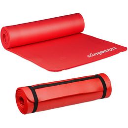 Relaxdays - 2 x Yogamatte, 1 cm dick, für Pilates, Fitness, gelenkschonend, mit Tragegurt, Gymnastikmatte 60 x 180 cm, rot