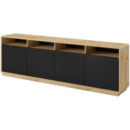 Lomadox - Sideboard Wohnzimmer Esszimmer 238 cm breit ALBANY-83 in Taurus Eiche Nb. mit Absetzungen in schwarz matt, b/h/t: ca. 238/75/40 cm - schwarz