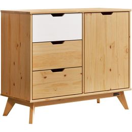 Casaria - Kommode mit 3 Schubladen Türe 2 Fächer fsc®- zertifiziert Massiv Holz 45kg Belastbar Kippsicher Wohnzimmer Flur Sideboard Anrichte Kiefer