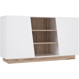 Newfurn - Sideboard Weiß und Planked Eiche Weiß und Planked Eiche Sideboard Skandi Modern - 139,6x79x41 cm (BxHxT) - Highboard Anrichte