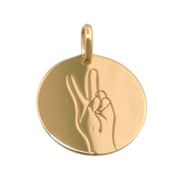 Gallay Kettenanhänger Anhänger Gravurplatte 16mm mit Lasergravur Peace-Victory-Zeichen glänzend 9Kt GOLD