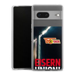 DeinDesign Handyhülle Fanartikel 1. FC Union Berlin Fußball Eisern Union Typo, Google Pixel 7 Silikon Hülle Bumper Case Handy Schutzhülle, weiß