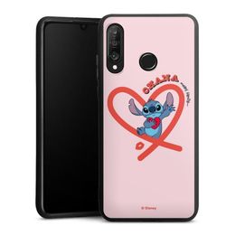 DeinDesign Handyhülle Stitch Ohana Pink Heart, Huawei P30 Lite Silikon Hülle Premium Case Handy Schutzhülle, schwarz