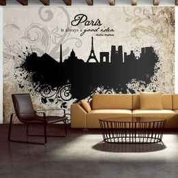 KUNSTLOFT Vliestapete Paris is always a good idea - vintage 1.5x1.05 m, halb-matt, lichtbeständige Design Tapete, schwarz