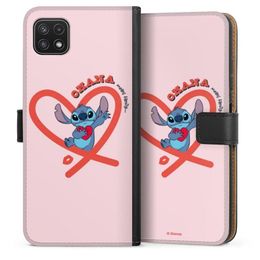 DeinDesign Handyhülle Stitch Ohana Pink Heart, Samsung Galaxy A22 5G Hülle Handy Flip Case Wallet Cover, schwarz