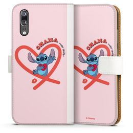 DeinDesign Handyhülle Stitch Ohana Pink Heart, Huawei P20 Hülle Handy Flip Case Wallet Cover Handytasche Leder, weiß