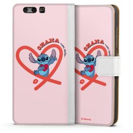 DeinDesign Handyhülle Stitch Ohana Pink Heart, Huawei P10 Hülle Handy Flip Case Wallet Cover Handytasche Leder, weiß