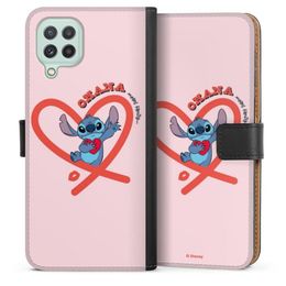 DeinDesign Handyhülle Stitch Ohana Pink Heart, Samsung Galaxy A22 4G Hülle Handy Flip Case Wallet Cover, schwarz