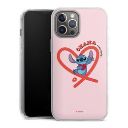 DeinDesign Handyhülle Stitch Ohana Pink Heart, Apple iPhone 12 Pro Max Hülle Bumper Case Handy Schutzhülle, weiß