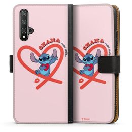 DeinDesign Handyhülle Stitch Ohana Pink Heart, Huawei Nova 5T Hülle Handy Flip Case Wallet Cover Handytasche Leder, schwarz