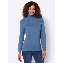 Rollkragenpullover Casual Looks "Pullover" Gr. 54, blau (mittelblau) Damen Pullover Rollkragenpullover