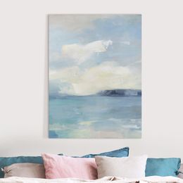 Bilderwelten Leinwandbild Strand modern Kunstdruck blau - Die Halbinsel - Meerblick XXL Wohnzimmer Schlafzimmer