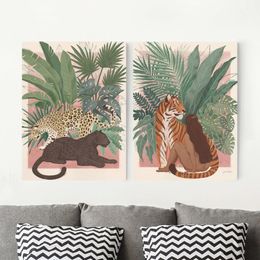 Bilderwelten Leinwandbild 2-teilig Majest&auml;tische Wildkatzen Wandbild S-XXL Kunstdruck Print Wohnzimmer,Schlafzimmer,Flur,Esszimmer