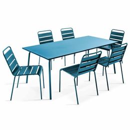 Gartentisch und 6 Metallstühle Blau - Pazifisch blau
