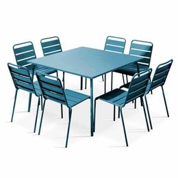 Quadratischer Gartentisch aus Metall mit 8 Stühlen Pazifisch blau - Pazifisch blau