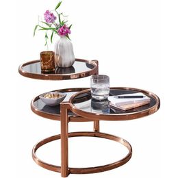 FineBuy - Couchtisch mit 3 Tischplatten 58 x 43 x 58 cm, Beistelltisch rund, Design Wohnzimmertisch Glas / Metall, Designer Glastisch Sofatisch