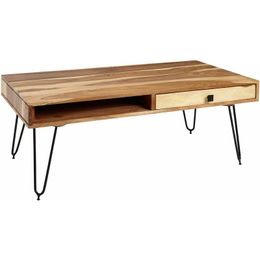 FineBuy - Couchtisch harlem Massiv-Holz 110 cm breit Wohnzimmer-Tisch Design Metallbeine Landhaus-Stil Beistelltisch