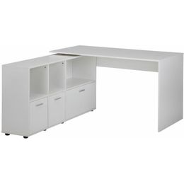 FineBuy Schreibtischkombination 136 cm Weiß Schreibtisch mit Sideboard, Winkelschreibtisch Home Office, Tisch Büro Modern