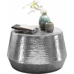 FineBuy - Couchtisch 60 x 36 x 60 cm Aluminium Beistelltisch Orientalisch rund, Flacher Hammerschlag Sofatisch Metall, Design Wohnzimmertisch modern,
