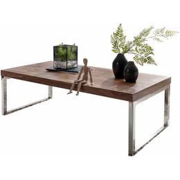 FineBuy - Couchtisch 120 x 60 x 40 cm Massiv Holz Tisch, Massiver Design Wohnzimmertisch aus Massivholz, Beistelltisch Rechteckig Braun