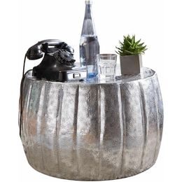 FineBuy Couchtisch 60 x 60 x 36 cm Aluminium Beistelltisch orientalisch rund, Flacher Sofatisch Metall, Design Wohnzimmertisch modern, Loungetisch