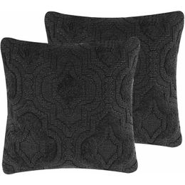 Beliani Dekokissen 2er Set Dunkelgrau Baumwolle 45 x 45 cm quadratisch mit strukturiertem Muster Deko Sofakissen für Wohnzimmer Salon Schlafzimmer - Grau
