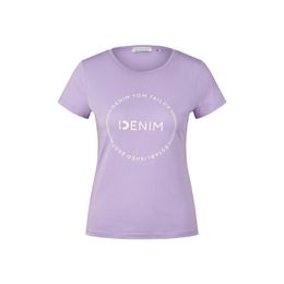 Tom Tailor Denim Damen T-Shirt mit Logo Print, lila, Logo Print, Gr. XL