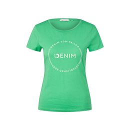 Tom Tailor Denim Damen T-Shirt mit Logo Print, grün, Logo Print, Gr. S