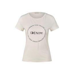 Tom Tailor Denim Damen T-Shirt mit Logo Print, braun, Logo Print, Gr. L