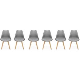 6 skandinavische Stühle mit Holzbeinen - Grau - Sweeek