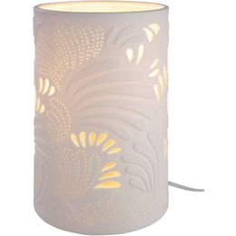 Gilde - Porzellan Lampe Zylinder Blattwerk weiß mit Lochmuster h 20 cm